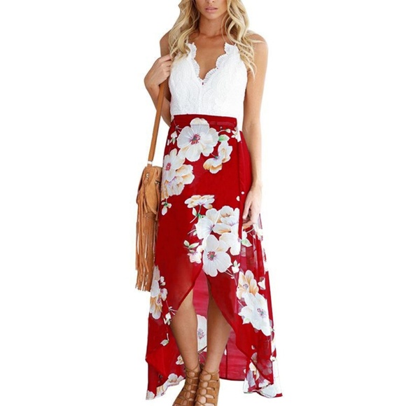 Dresses | Womens Red Maxi Lace Summer Dress | Poshmark